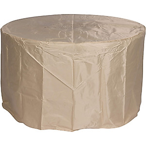 Shine Company Merida 40 in Round 50,000 BTU Outdoor Glass Fiber Reinforced Concrete Propane Gas Fire Pit Table w/GFRC Tabletop, Stainless Steel Burner, Lava Rocks, Natural Wood Look - Brown