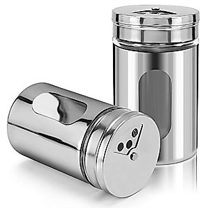 Accmor 2pcs Salt and Pepper Shakers,Stainless Steel Shaker for Salt Powder Sugar Cinnamon Pepper, Spice Dispenser with Adjustable Pour Holes,Silver