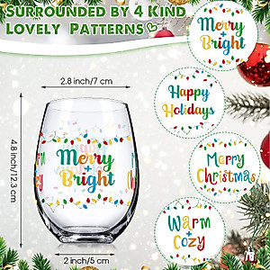 Patelai 2 Pieces Christmas Stemless Wine Glass, 17 oz Merry Christmas Happy Holiday Wine Glass Funny Mug Cup, Christmas New Year Gifts for Women Men Mom Dad Wife Husband
