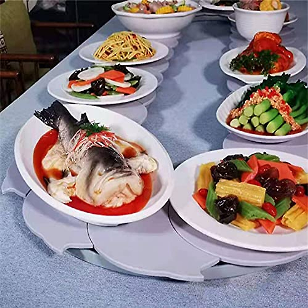 WMQ Household Long Table Rotating Manual Dining Table, Turntable Oval Dining Table, Turntable Adjustable Length Turntable