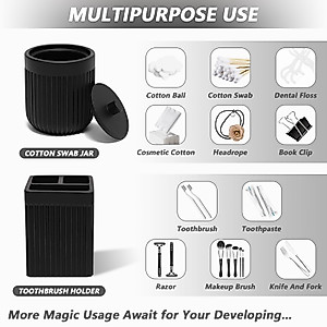 Resin Matte Black Bathroom Accessories Set 5 Pcs, Lotion Soap Dispenser Toothbrush Holder Bathroom Tumbler Cotton Swab Jar and Multifunctional Tray, Bathroom Organizer Accessory for Modern Home Decor