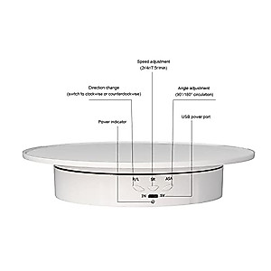 Motorized Rotating Display Stand,180° Electric Rotating Turntable, 3 Speed Adjustable Automatic Revolving Platform,20CM /Load 8KG,Rotating Display Stand for Photography Products Shows,(White)