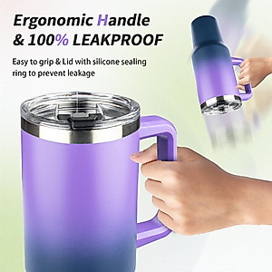 GUDEMAO 40 oz Tumbler with Handle, Insulated Tumbler with Lid and Straw, Reusable Stainless Steel Vacuum Insulated Cup, 100% Leak Proof Thermal Travel Coffee Mug Cup for Cold and Hot(Purple Navy blue)
