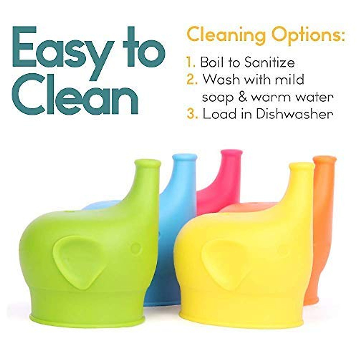 Ashtonbee Silicone Sippy Cup Lids, Elephant Stretch Lids for Soft Spout Sippy Cup, Spill-proof Toddler Sippy Cups Lid, Set of 5