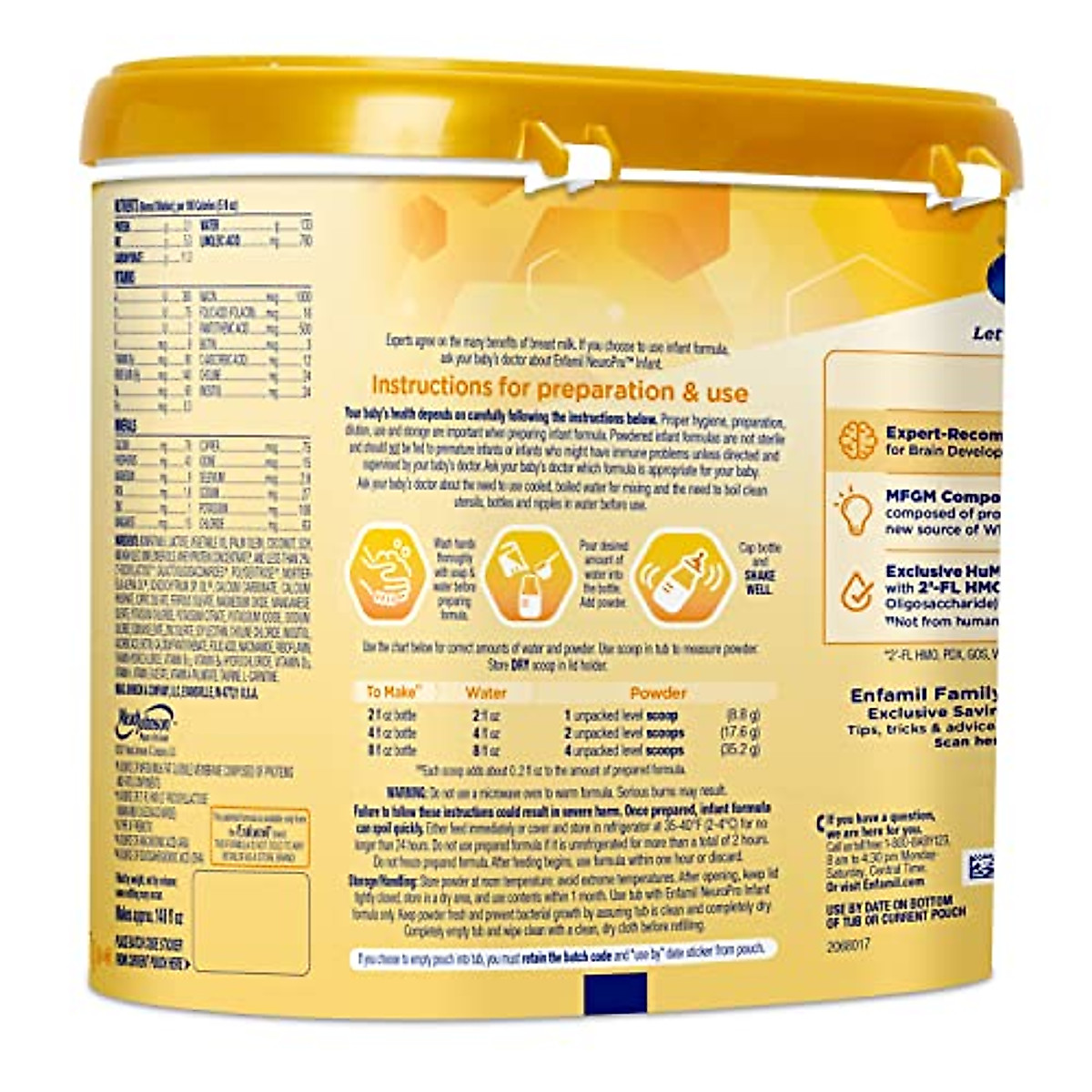 Enfamil NeuroPro Baby Formula, Milk-Based Infant Nutrition, MFGM* 5-Year Benefit, Expert-Recommended Brain-Building Omega-3 DHA, Exclusive HuMO6 Immune Blend, Non-GMO, 124.2 oz​