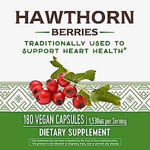 Nature's Way Premium Herbal Hawthorn Berries 1,530 mg per Serving, 180 Vegetarian Capsules (2 Pack)