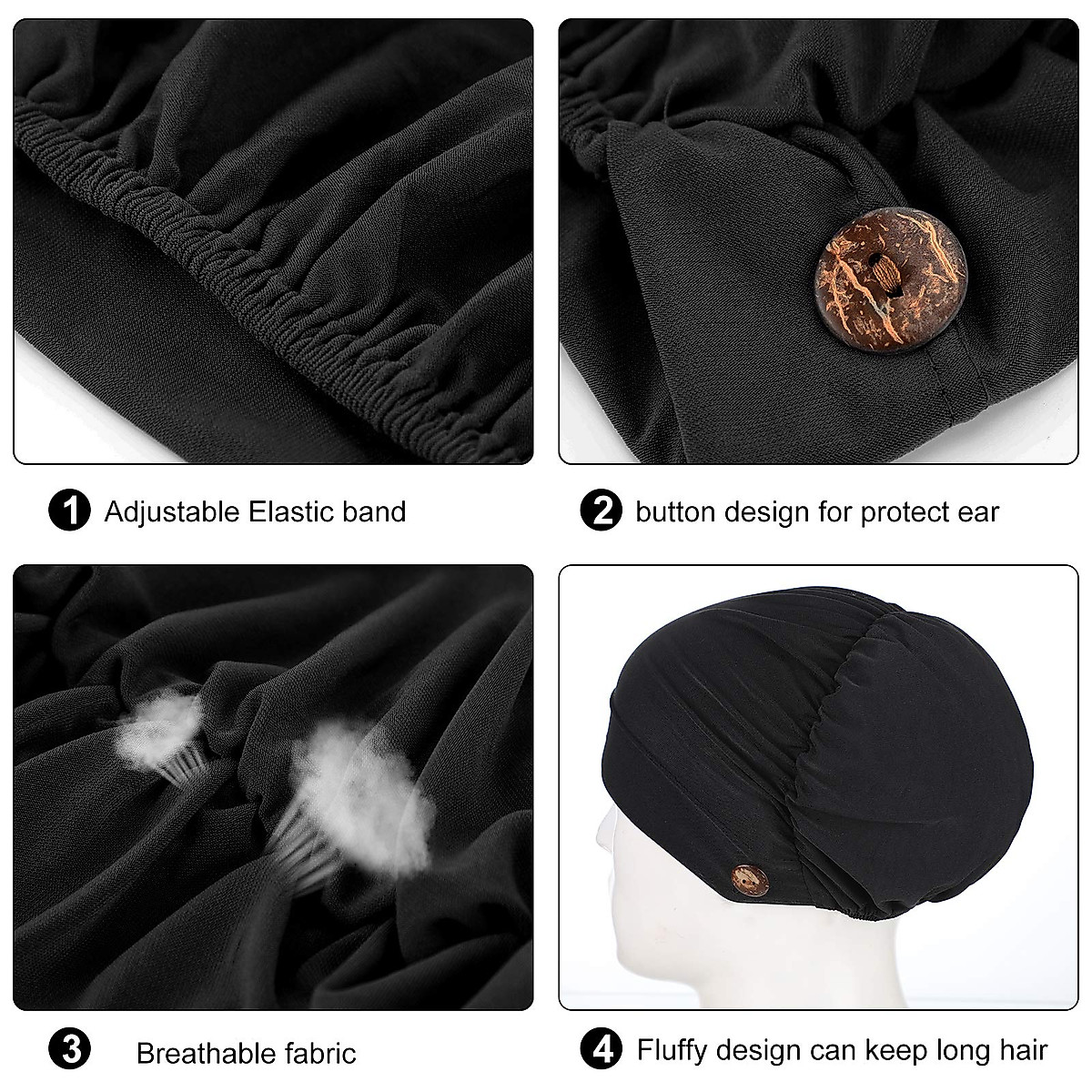 Geyoga 10 Pieces Soft Bouffant Caps with Buttons, Gourd-Shape Caps Stretch Bouffant Hats Unisex Stretchy Headband Turban with Ear Loop Holder Buttons Multicolor