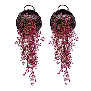 G-Tree Artificial Plants Vine Hanging, Set of 2 Artificial Ivy Flowers Fake Greenery Plants for Garden Wall Decoration, Red Rose