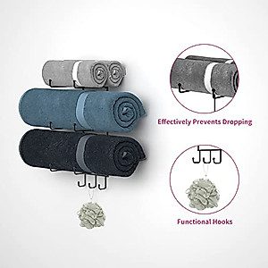 NPPLUS Largest Towel Rack for Bathroom, Towel Holder Wall Mounted with 3 Hooks for Hanging Towel Storage, Towel Organizer, Hand Towel Holder (Black)