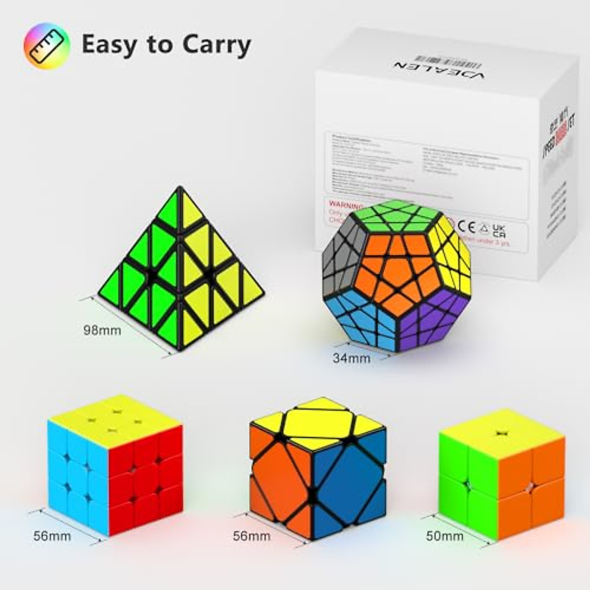 Vdealen Speed Cube Set, Cube Bundle 2x2 3x3 Pyramid Dodecahedron Skewb Magic Cube Pack, Puzzle Cube Collection Toys Easter Valentines Day Gift for Kids Teens Adults- 5 Pack