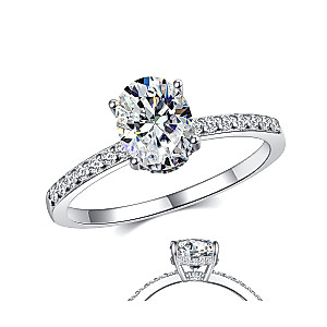 2CT Oval Cut Moissanite Engagement Ring for Women, Brilliant D Color VVS1 Clarity Lab Grown Diamond Ring 18K White Gold Vermeil 925 Sterling Silver Moissanite Engagement Wedding Promise Ring Size