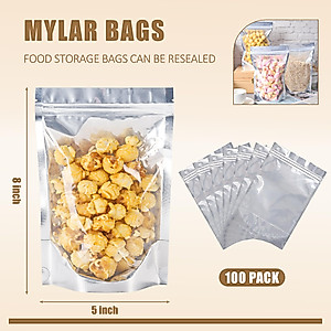 LOKQING Mylar Bags for Food Storage Resealable Bags for Small Business Stand Up Packaging Bags (100PACK,4.9 x7.9Inches)
