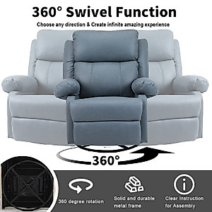 Kasorix Swivel Rocker Recliner Chairs, Nursery Glider Chair, Nursery Rocking Chairs, Overstuffed Manual Massage Recliners with Heat, Faux Leather Reclining Chair Single Sofa (Light Blue)