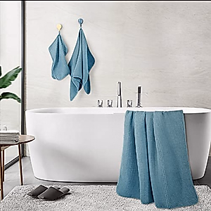 POLYTE Oversize, 60 x 30 in., Quick Dry Lint Free Microfiber Bath Towel Set, 6 Piece (Green, Waffle Weave)