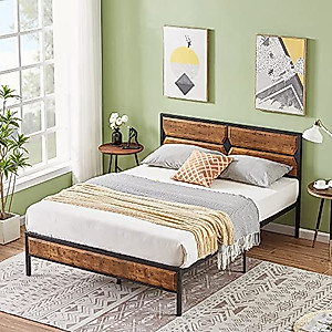 VECELO Full Size Platform Bed Frame with Wood Headboard/Mattress Foundation/Premium Steel Slats Support/No Box Spring Needed,Brown(Modern)