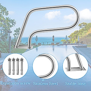 Pool Rail 32x23 Pool Railing for Inground Pool 304 Stainless Steel Pool Handrail Rustproof Pool Safety Handrails, Swimming Pool Stair Rail with Blue Grip Cover & Anchors Screws