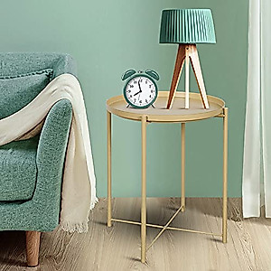 Rainbow Sophia End Table, Metal Side Table with Removable Round Tray, Accent Table for Living Room, Yellow