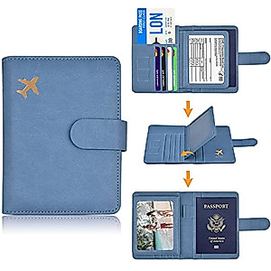Doulove Passport and Vaccine Card Holder Combo Rfid Blocking, Upgraded Multi-Function Travel Wallet Passport Holder with Card Slot, Passport Cover for Women Men Blue