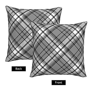 ChangQingArt Plaid Pillow Covers 16x16 Inch, Black and White Plaid Plaid Black Diagonal Fabric Green Scottish Double Sided Decorative Pillows Cases Throw Pillows Covers