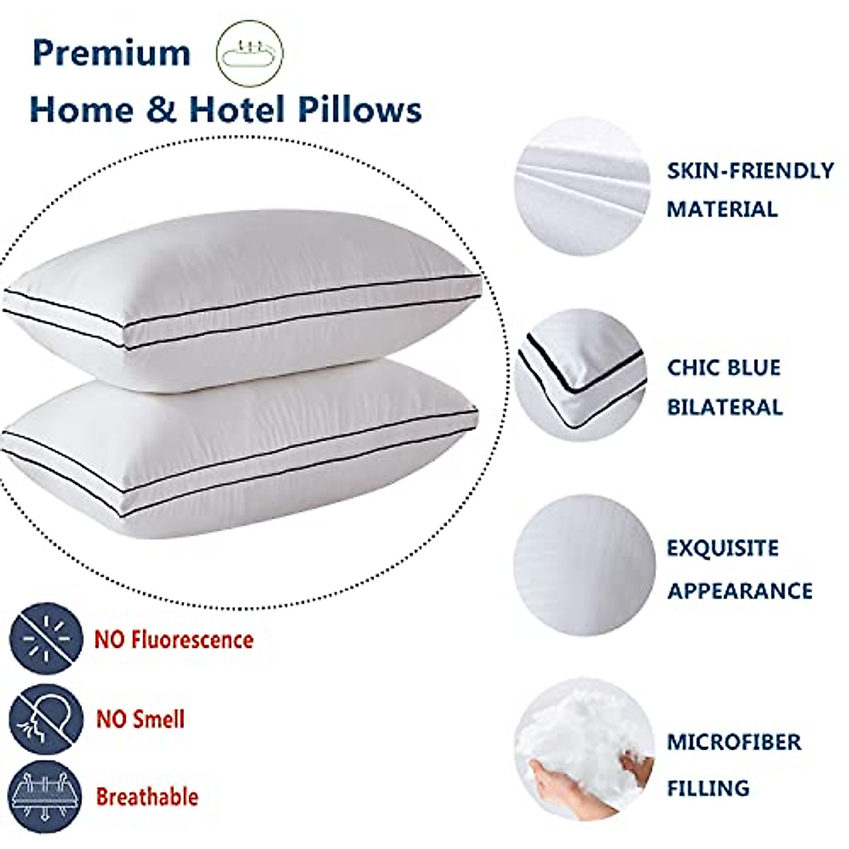 Gehannah Bed Pillows for Sleeping(2 Pack), Luxury Plush Soft Pillow with Home and Hotel, Breathable Microfiber Cover Skin-Friendly Pillows for Side Back Sleepers