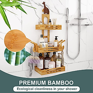 Nuvograin Bamboo Shower Caddy, Bathroom Caddy Hanging, 3 level Bathroom Shower Organizer, Caddy over Shower Head, Hanging Shower Caddy