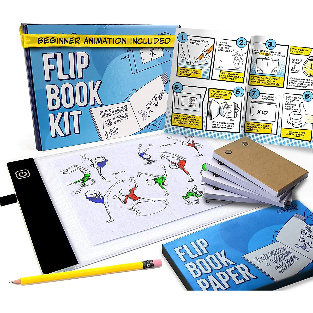 Flip Book Kit - LED Lightbox for Drawing and Tracing & 240 Sheets Animation Paper for Flip Books A5 Flipbook Kit: Led Light Box/Light Tablet for Tracing Flip Book Paper with Screws Flipbook Light Pad