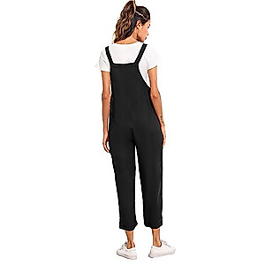 Verdusa Women's Adjustable Straps Jumpsuit Overalls with Pockets Black XL