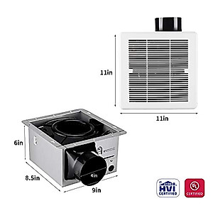 Tech Drive Bathroom fan 110 CFM, 1.2Sone No Attic access Needed Installation,Very Quiet Bath Ventilation and Exhaust Fan, Ceiling Mounted Fan,White Plastic Grille