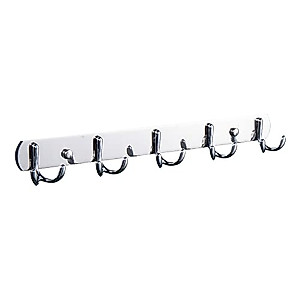 Juvielich Dual Prong Coat Hooks Wall Mounted Coat Hook with Adjustable Hooks for Hats Cloths Rack, Stainless Steel, 5 Hooks 450mm/17.72" Silver Colored Polished Finish,1 Pcs