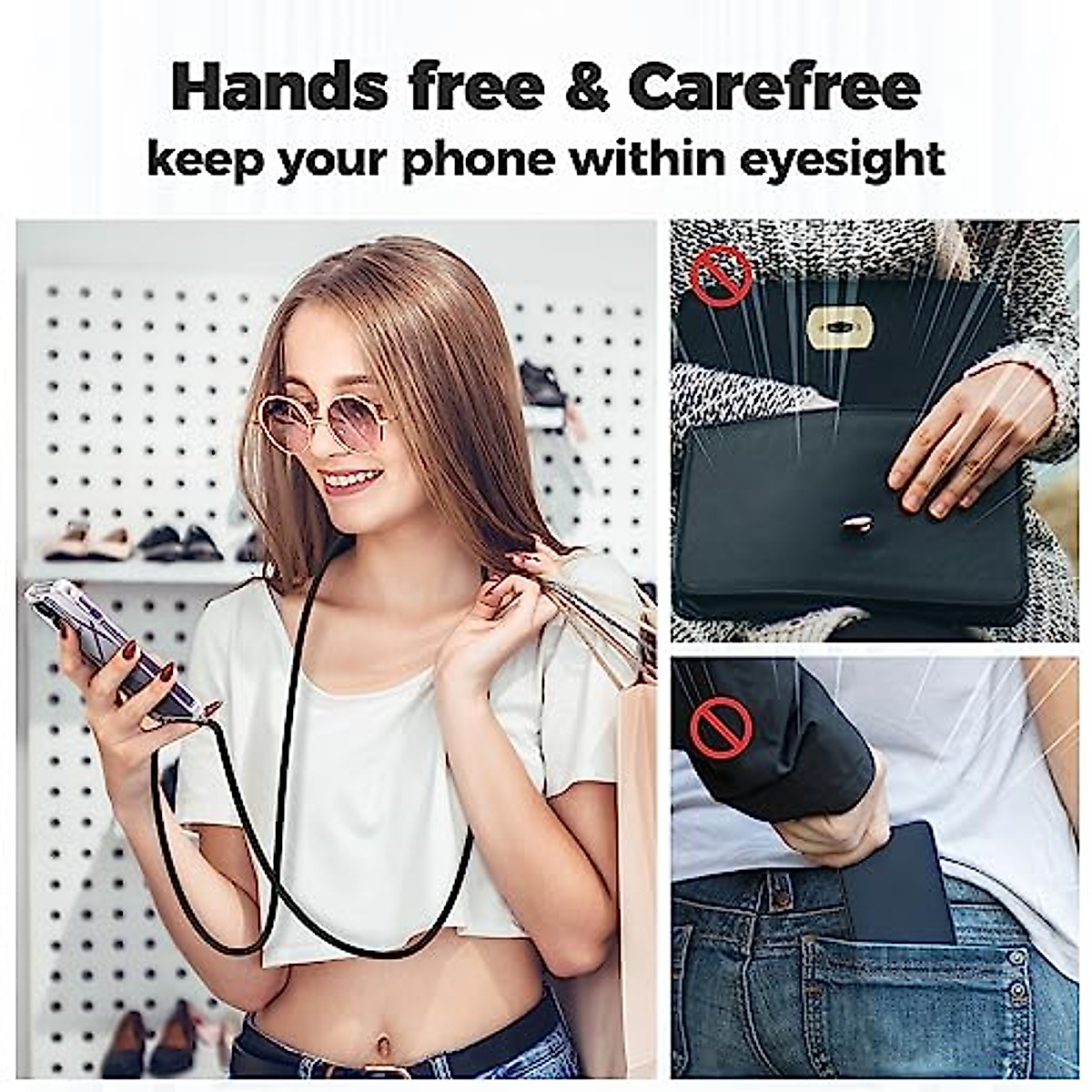 caslord iPhone 14 Pro Crossbody Case, iPhone 14 Pro Case with Strap, Necklace Mobile Phone Cover with Adjustable Lanyard Strap, Clear Soft TPU Lanyard Case with Neck Cord (Black)