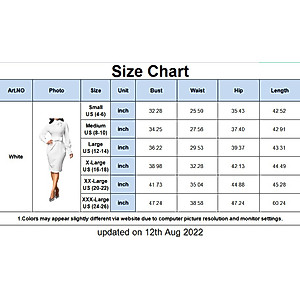 Elegant Church Dresses for Women Bodycon Long Sleeve Lace Cuffs High Neck Midi Pencil Dress Outfits Business Casual Clubwears for Work with Tie Bow(White,L)