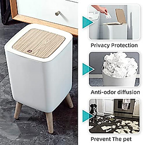 Bathroom Trash Can with Lid,2.6 Gallon Modern Office Trash Can for Near Desk Bedroom Garbage Can Waste Basket with Push Top,Nordic Small Trash Bin for Living Room, Toilet, Nursery,Dog Proof Trash Can, White