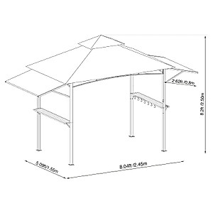 5x8 Outdoor Grill Gazebo BBQ Canopy, Double Tier BBQ Gazebo Grill Tent with Dual Side Retractable Awning, Shelves and Air Vent, BBQ Cabana Tent Canopy Shelter for Patio Party Backyard Picnic(Black)