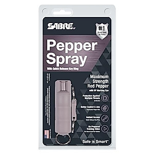 SABRE Pepper Spray, Maximum Police Strength OC Spray, Quick Release Keychain for Easy Carry and Fast Access, Finger Grip for More Accurate and Faster Aim, 0.54 fl oz, Secure and Easy to Use Safety