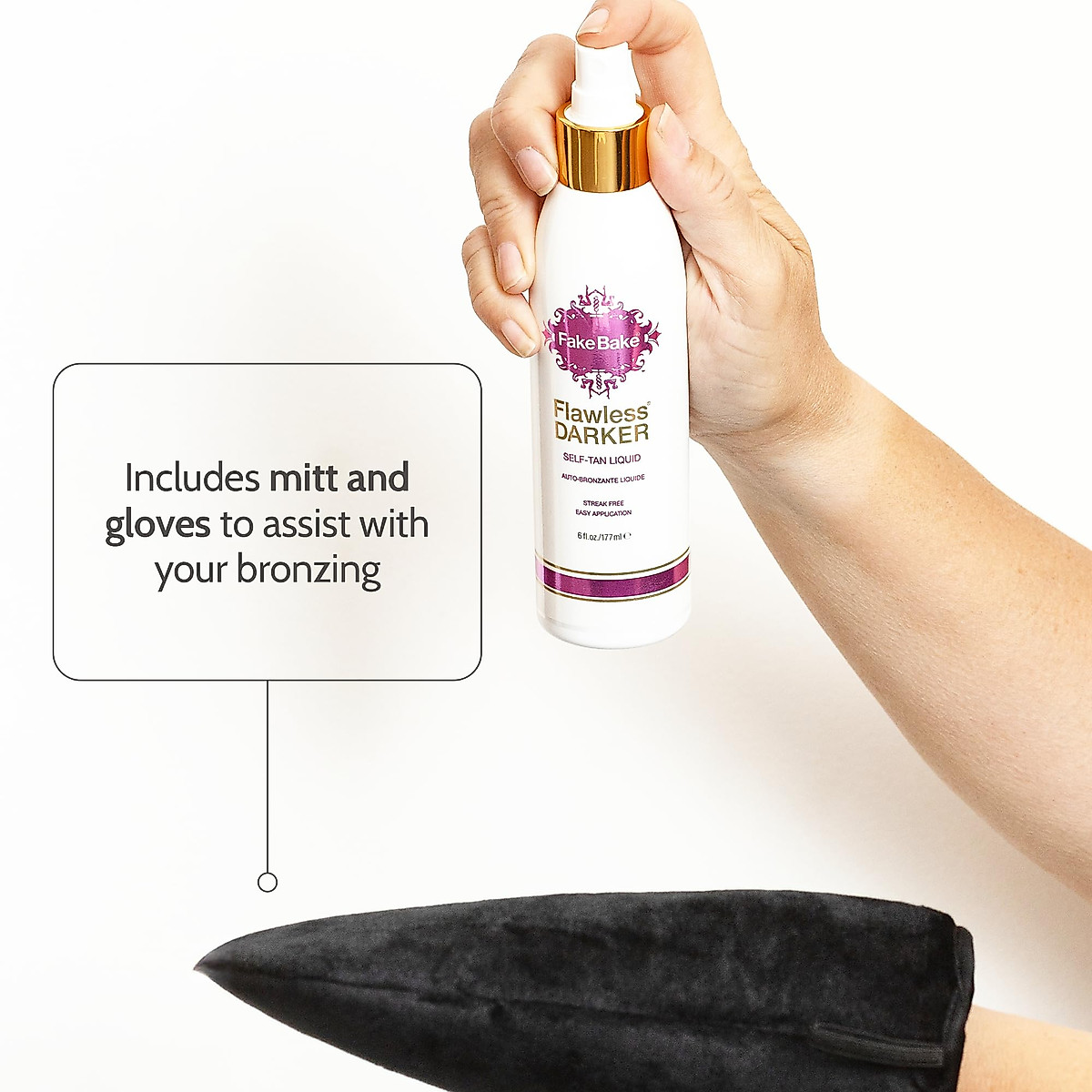 Fake Bake Flawless Darker Self-Tanning Liquid Streak-Free, Long-Lasting Natural Glow For All Skin Tones - Sunless Tanner Includes Professional Mitt For Easy Application, Black Coconut Scent - 6 oz