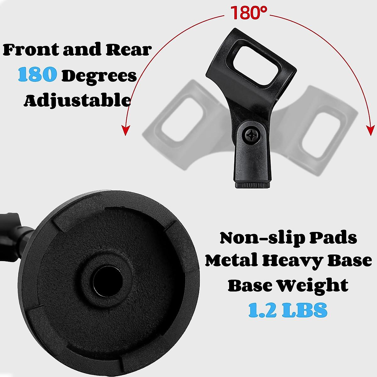YOUEON 2 Pcs Microphone Stand Desktop, Adjustable Table Mic Stand with Mic Clip and 5/8" Male to 3/8" Female Screw Adapter, Heavy Base for Snowball, Spark & More