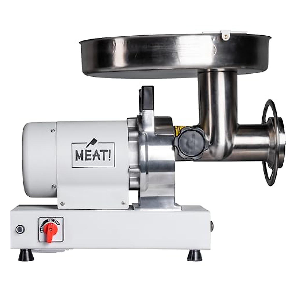 MEAT! 1 HP Meat Grinder with 3 Stuffing Tubes, 2 Stainless Steel Grinding Plates, and a Stainless Steel Stuffing Plate for Making Ground Meat