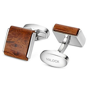 VIILOCK Mens Natural Handmade Rosewood Cufflinks Handcrafted Wooden Square Cuff Links (Bruma Rosewood)