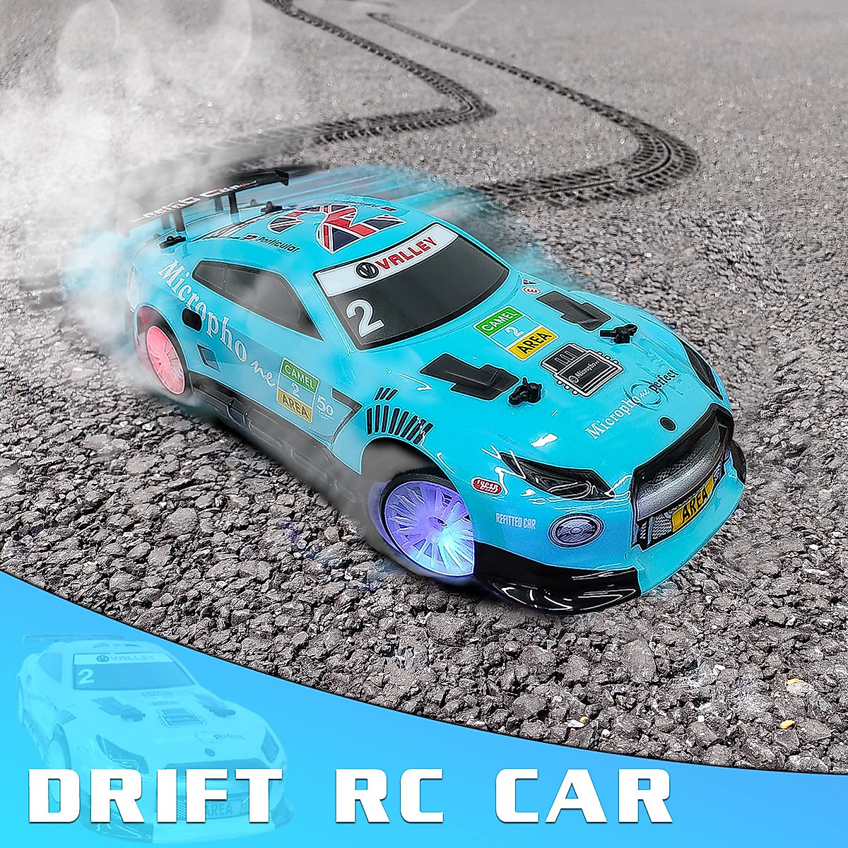 VOLANTEXRC RACENT RC Drift Car - 1:14 Scale 4WD 15MPH Fasr Remote Control Toy with Drifting & Racing Tires, 2 Rechargeable Batteries, Gifts for Boys Kids Adults (Blue)