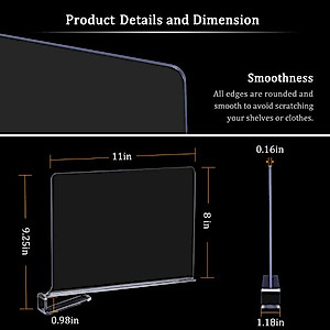 Kosiehouse Shelf Divider for Wood Closet, Sturdy Organizer Separator for Storage in Bedroom, Kitchen, Bathroom and Office Shelves, Easy Installation, Set of 8 (Acrylic)