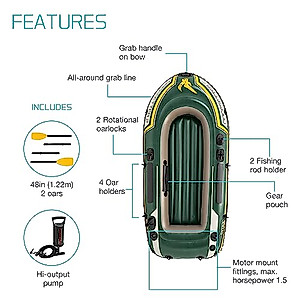 Intex 68347EP Seahawk 2 Inflatable Boat Set: Includes Deluxe 48in Boat Oars and High-Output Pump – SuperStrong PVC – Fishing Rod Holders – 2-Person – 520lb Weight Capacity