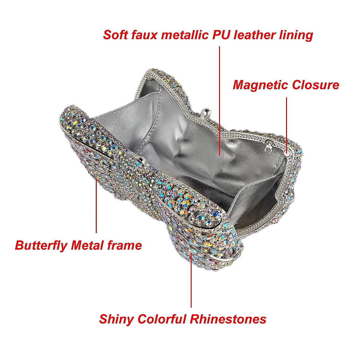 HUANG ZHUANG Bowknot Luxury Crystal Clutch Women Glitter Rhinestone Evening Bag for Party Wedding(Silver)