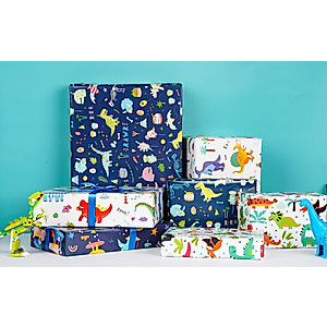 Titiweet Dinosaur Wrapping Paper for Boys Girls Kids - Dinosaur Gift Wrap, 12 Sheets Dino Wrapping Paper for Christmas Birthday Holiday, 20 x 28 Inches Per Sheet