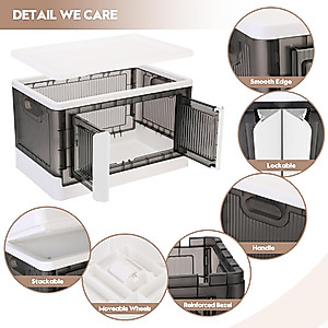 Sea Team 4-Pack Stackable Plastic Storage Bins with Lids, 8.4 Gal Collapsible Closet Organizers, Lidded Large Storage Baskets with Wheels Doors and Handles, White