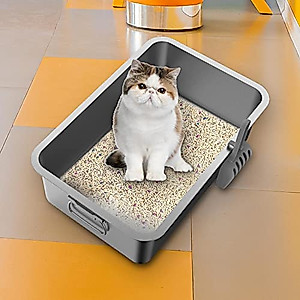 Fenteer Rabbit Cat Litter Container Holder Stainless Steel Sturdy Accessory Smooth Surface Anti Splashing, 45x35x10cm