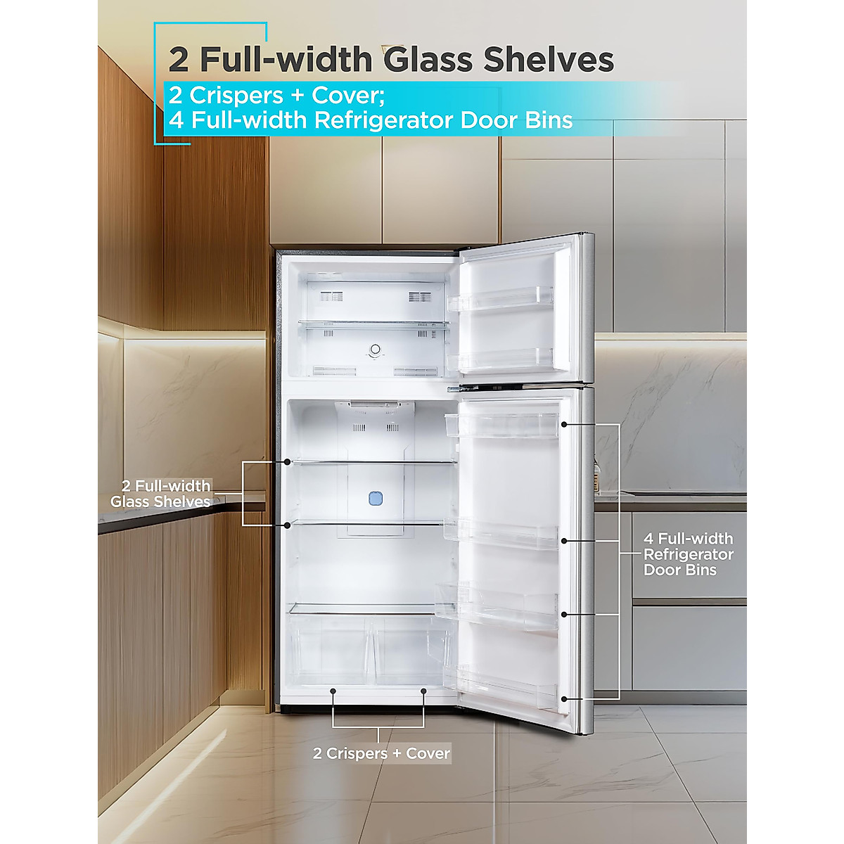 BLACK+DECKER 14.6 Cu. Ft. Top Mount Refrigerator with Freezer, 2 Door Refrigerator with Top Freezer and Adjustable Temperature Control, ENERGY STAR, BR1460HS, Stainless Steel Look