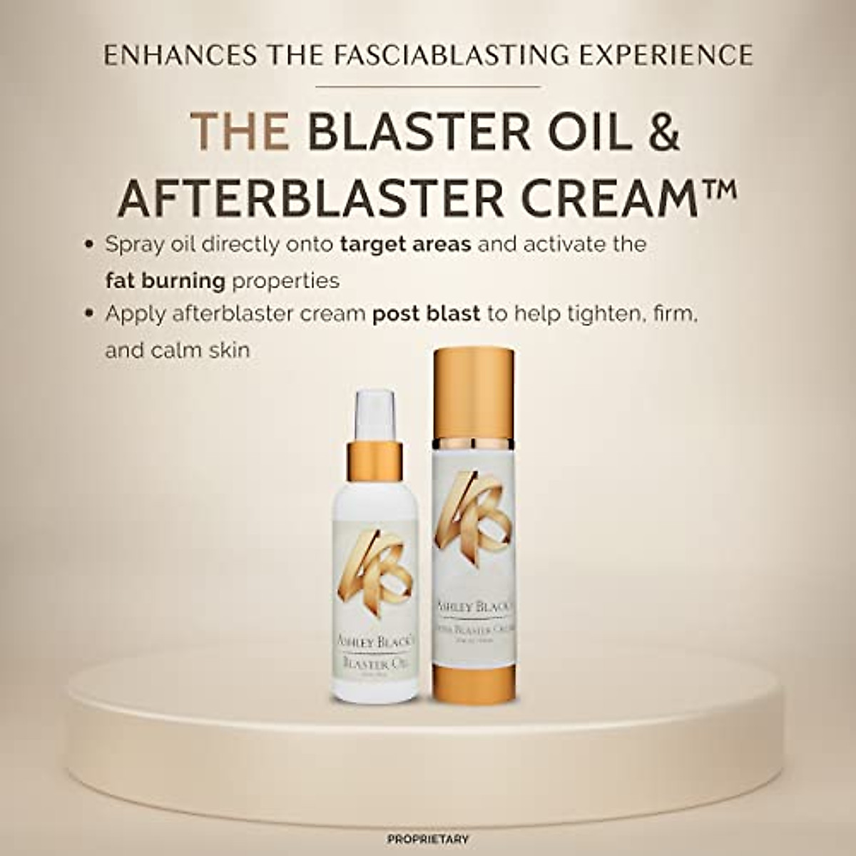 The Blaster Oil and After Blaster Cream by Ashley Black. Use with FasciaBlasting for Maximum Results. Blaster Fat Burning Oil and Soothing Arnica and Skin Tighteners for Post FasciaBlast