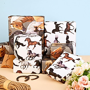 12 Sheets Horse Wrapping Paper Western Cowboy Gift Wrap Paper Redeo Gift Wrap Paper for Birthday Party Baby Shower DIY Craft, 19.7 × 27.6 Inch
