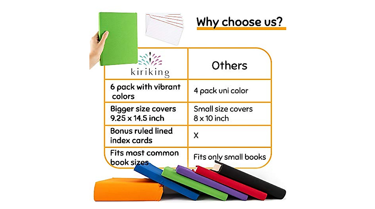Stretchable Book Covers for Hardcover Books 9x11 | 6-Pack