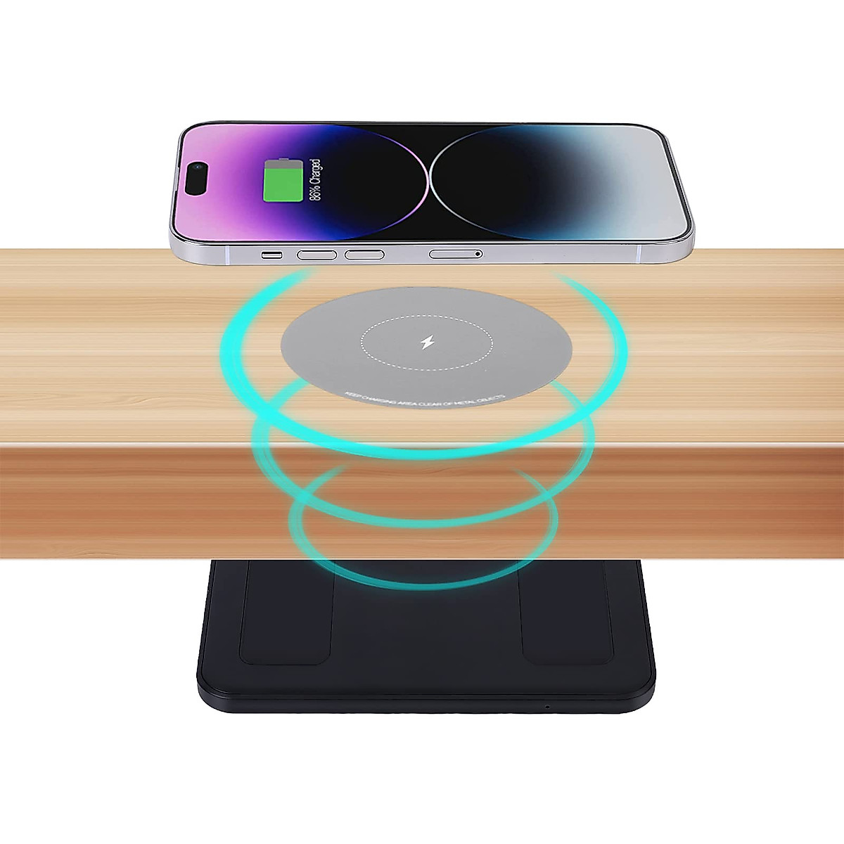1.97"(50mm) NiiTTER Invisible Wireless Charger, Under Desk Wireless Charger, Hidden Charging Station for iPhone 15/14/13/12/ Samsung Galaxy S23/S22/S21(Adapter Included)